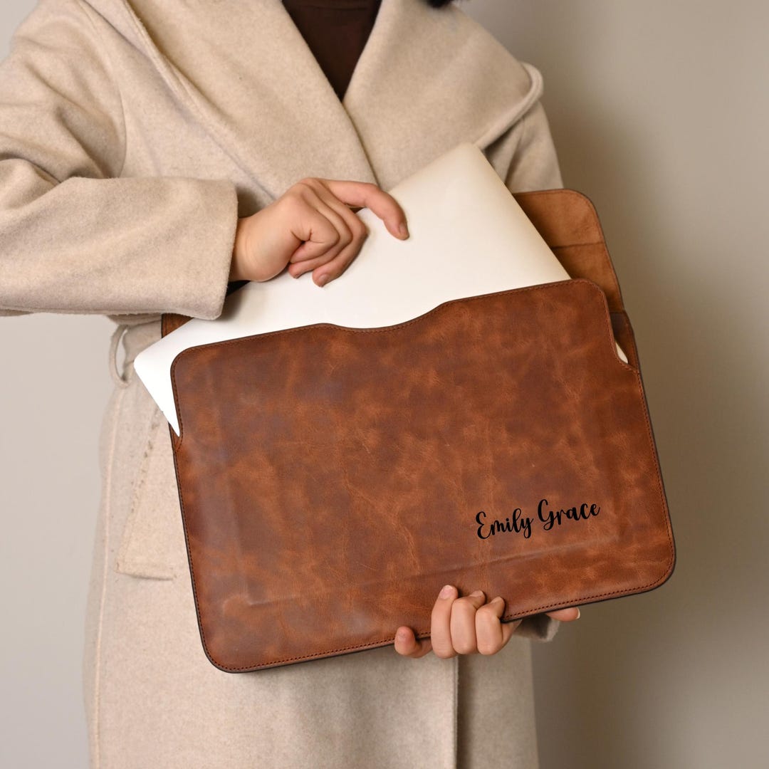 Personalized Leather MacBook Sleeve 13" 14" 16", Custom Laptop Case ...