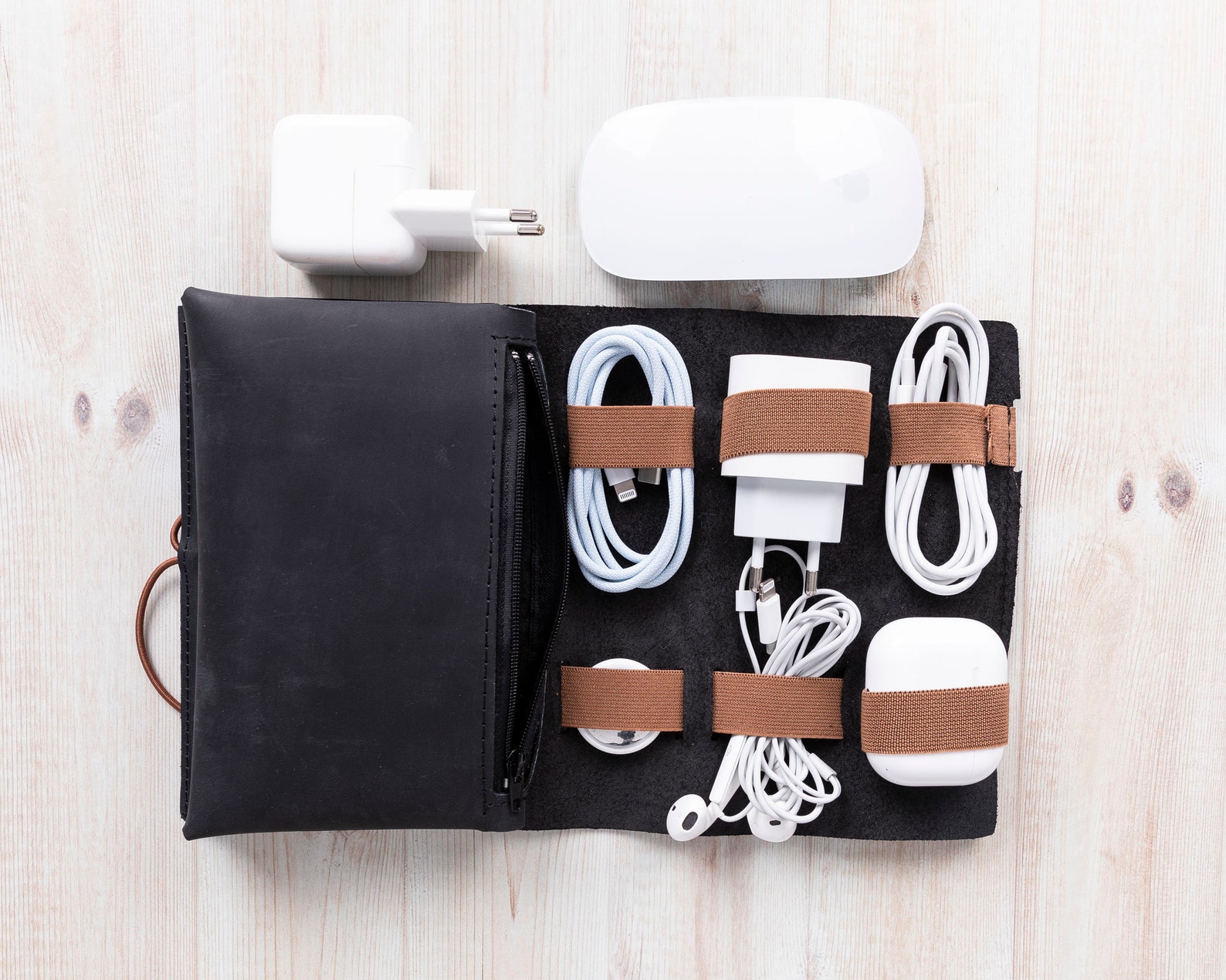 Custom Leather Cable Organizer Bag, Cable and Charger Organizer, Travel ...