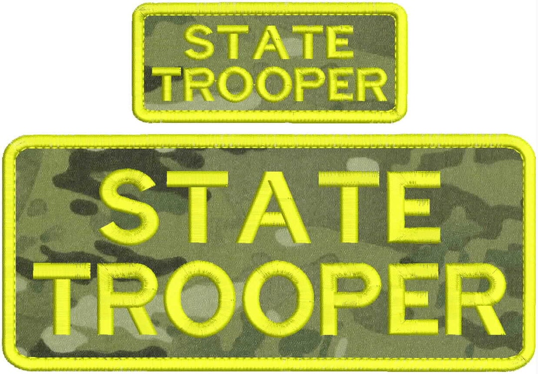 State Trooper Embroidery Patch 4x10 and 2x5 Inches Hook YELLOW Letters ...