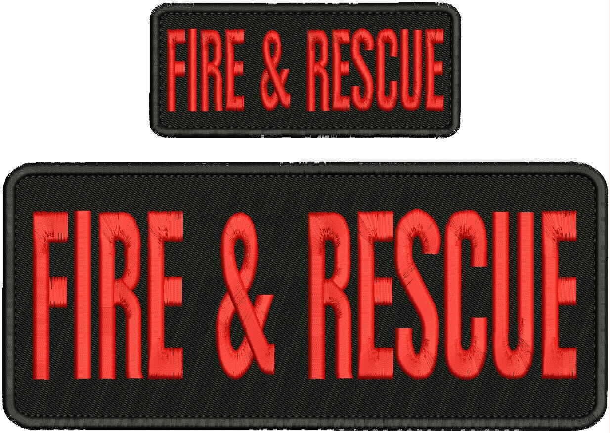 Fire and Rescue Embroidery Patches 4x10 and 2x5 Hook on Back Red ...