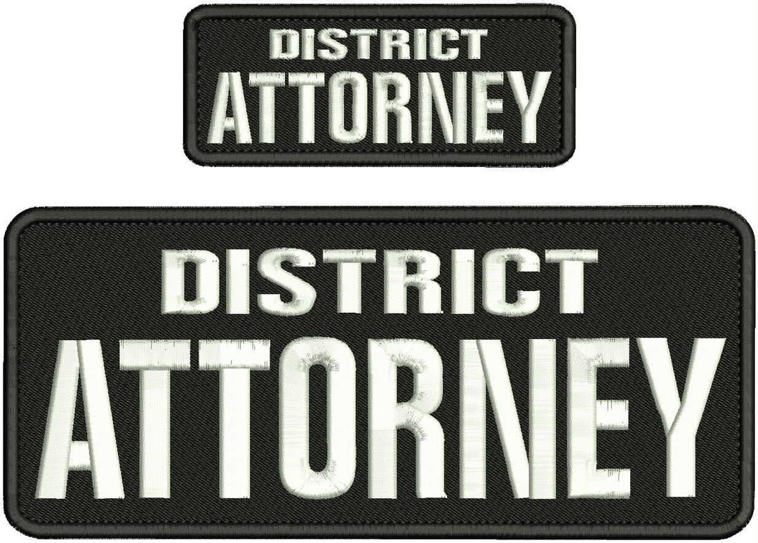 District Attorney Embroidery Patches 4x10 and 2x5 Hook on Back White on ...