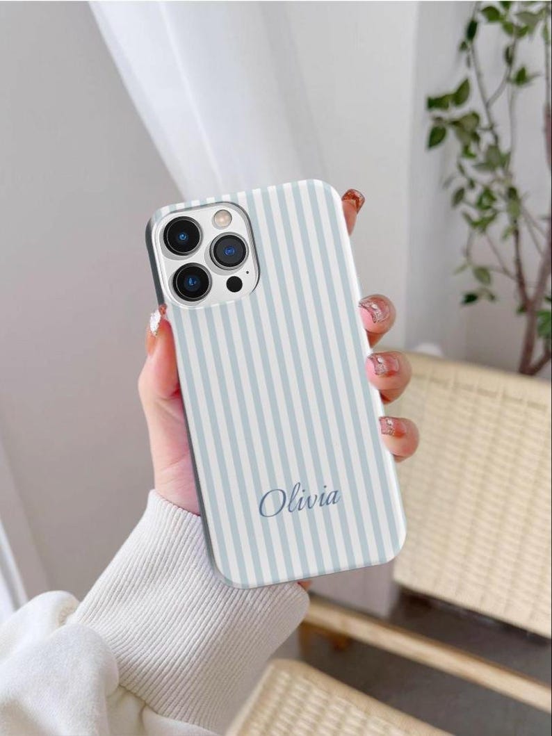 Personalized Blue Striped Phonecase | Custom Aesthetic Summer Coastal ...
