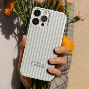Personalized Blue Striped Phonecase | Custom Aesthetic Summer Coastal ...