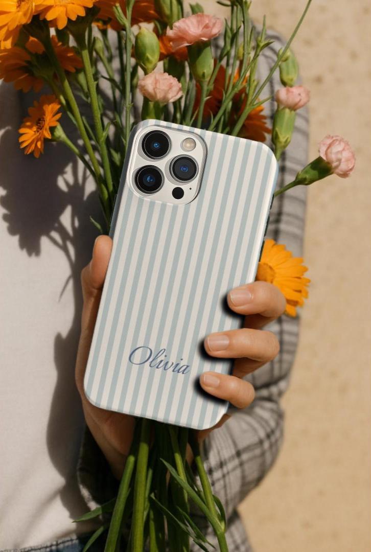 Personalized Blue Striped Phonecase | Custom Aesthetic Summer Coastal ...