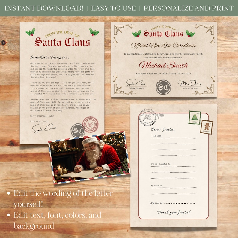 Official Letter From Santa+ Nice List Certificate, Christmas Santa ...