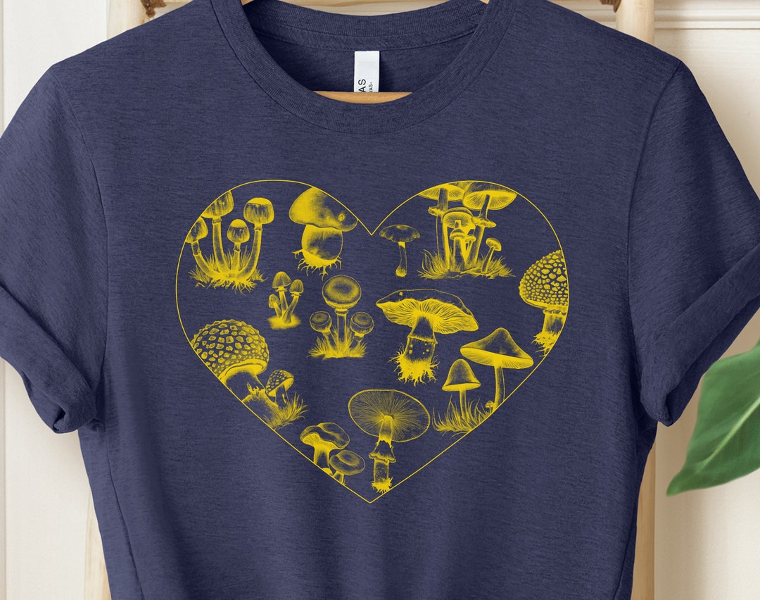 Mushrooms Heart Shirt Gift for Fungi Enthusiast, Vintage Engraving ...