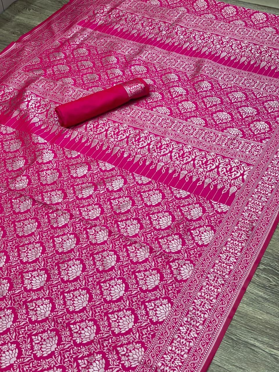Beautiful Saree Silver Weaving Pink Saree ROYAL COMBINATION Saree for ...