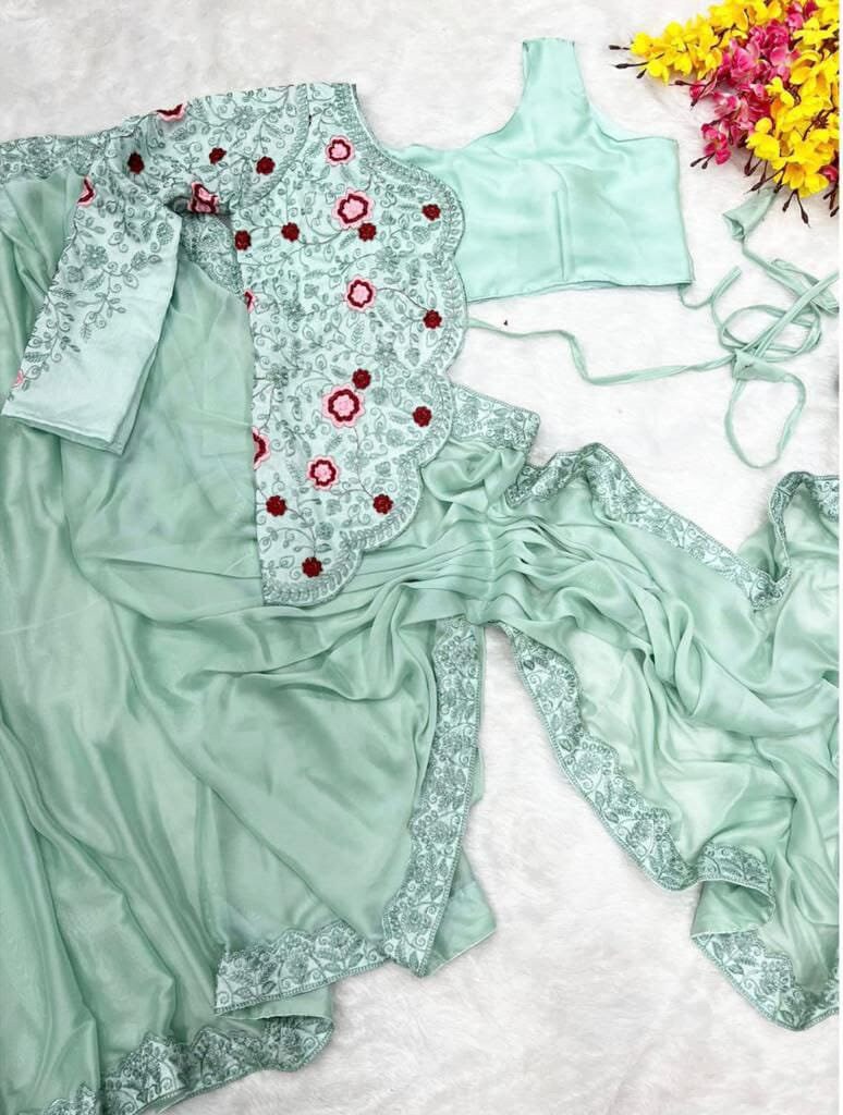 Ready to Wear Saree With Embroidery Saree With Half Koti Design ...