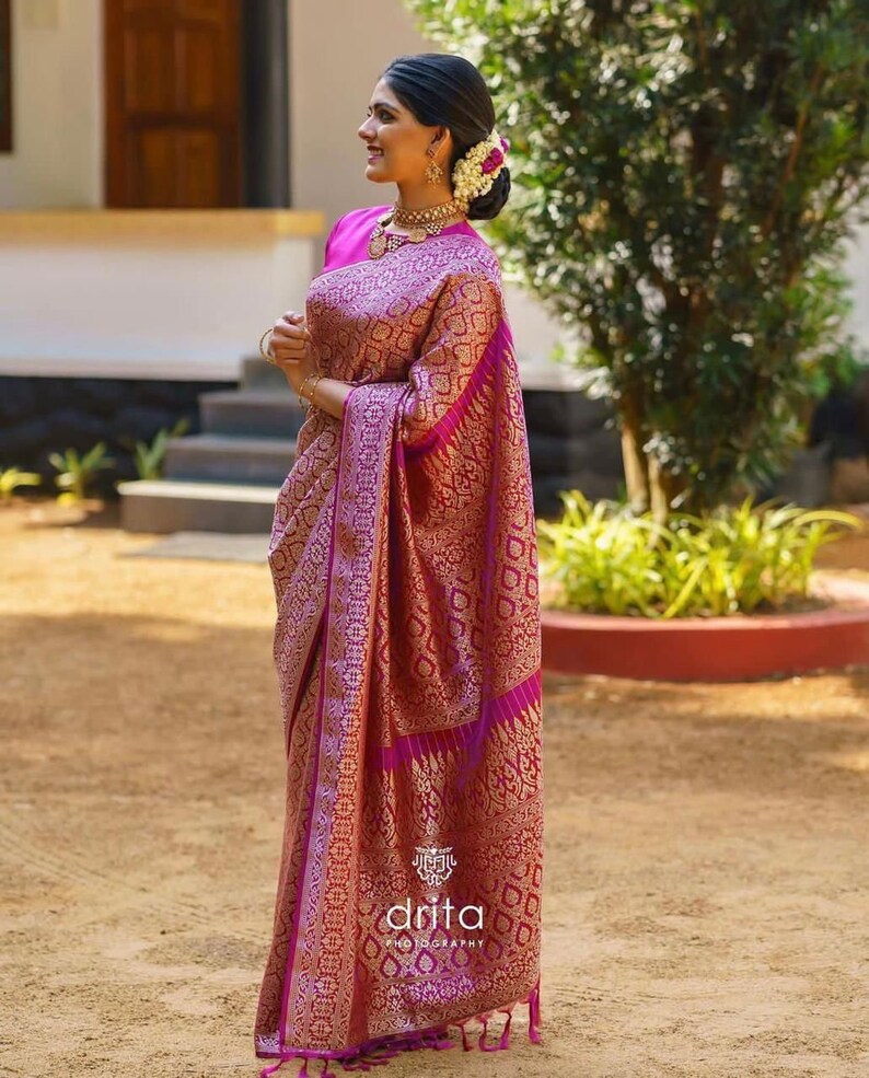 Beautiful Saree Silver Weaving Pink Saree ROYAL COMBINATION Saree for ...