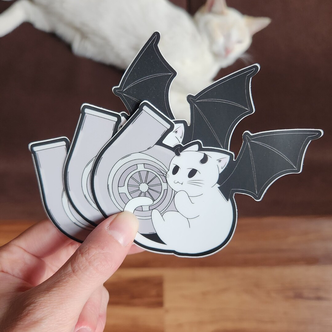 Turbo Cat Sticker, Cat Stickers, Bat Wings, Halloween, Cute Demon Cat ...