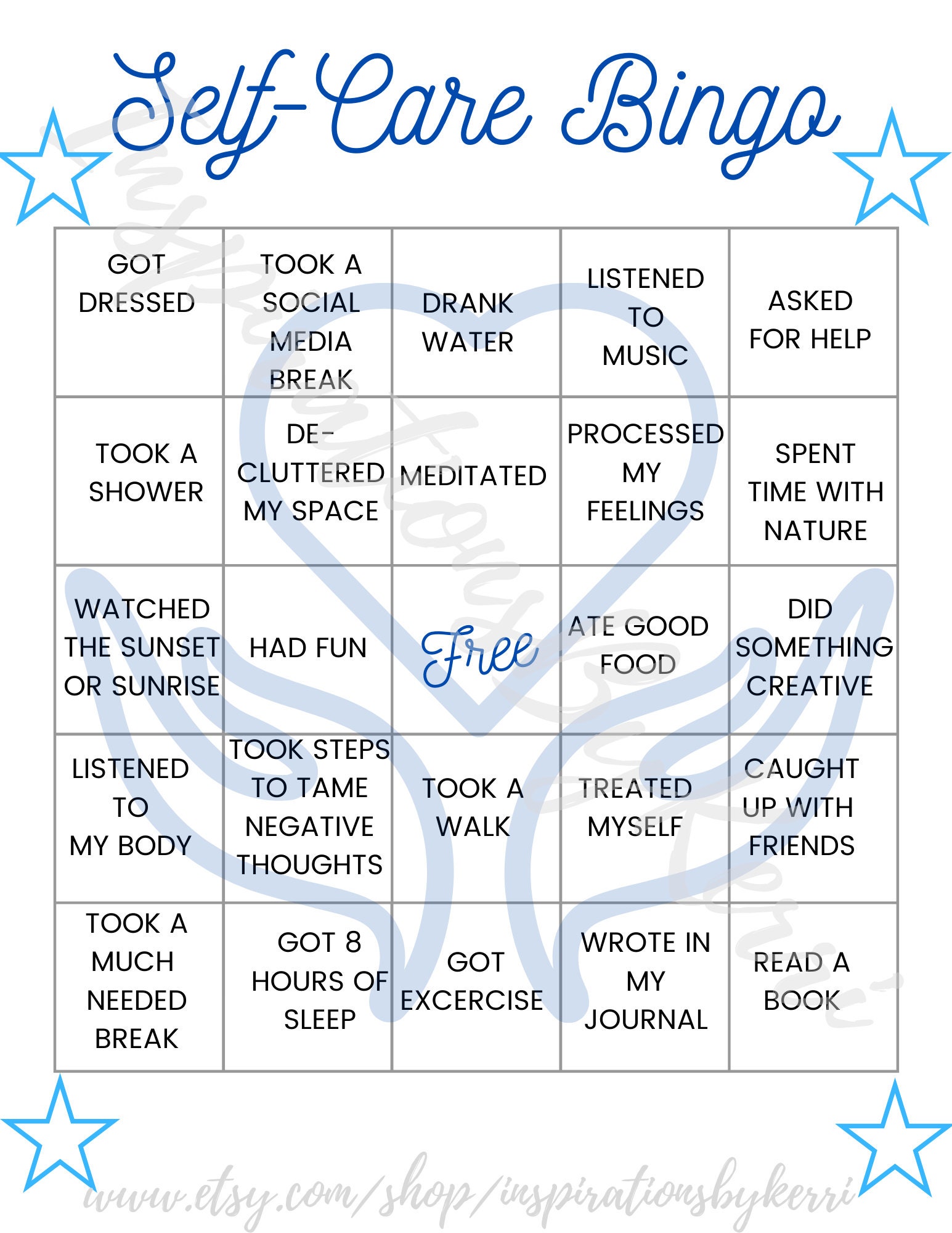 Self Care Bingo Printable Digital Download - Etsy