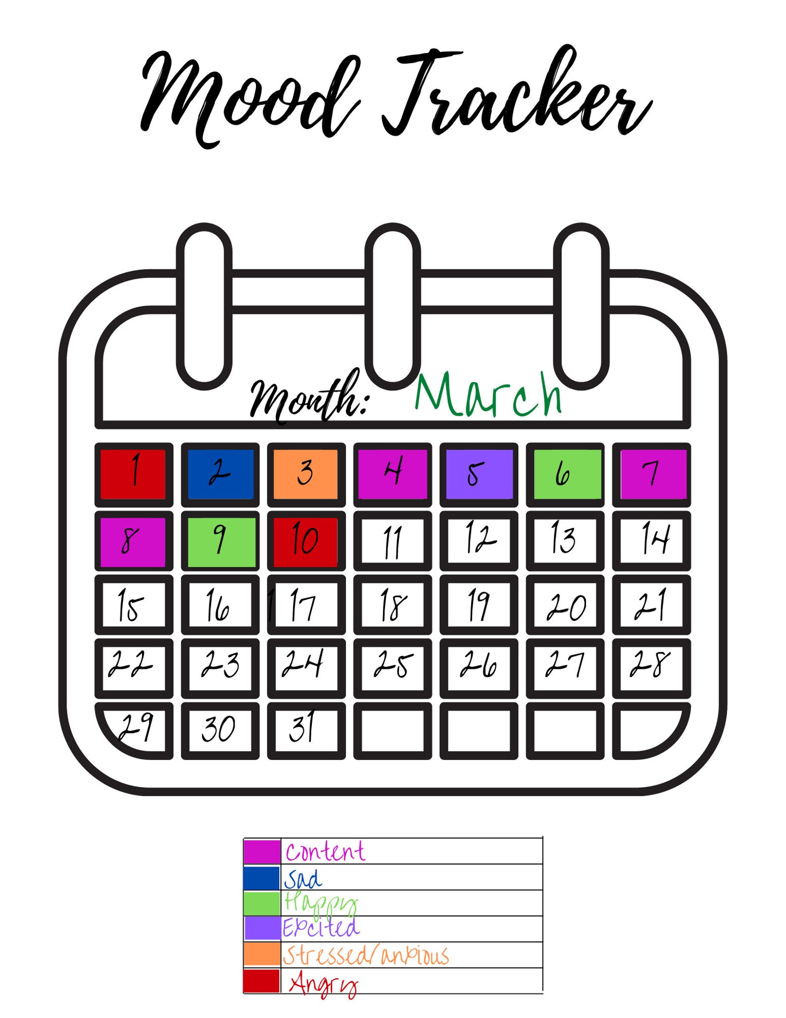 Monthly Mood Tracker Printable for Journal Planner - Etsy
