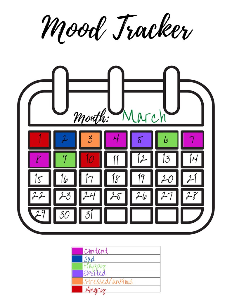 Monthly Mood Tracker Printable for Journal Planner - Etsy