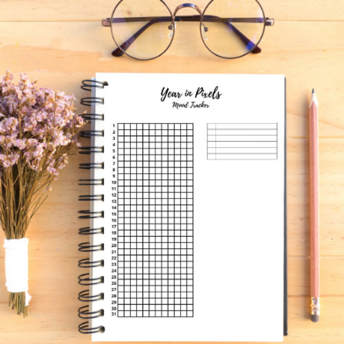 Year in Pixels Mood Tracker Printable for Journal Planner - Etsy