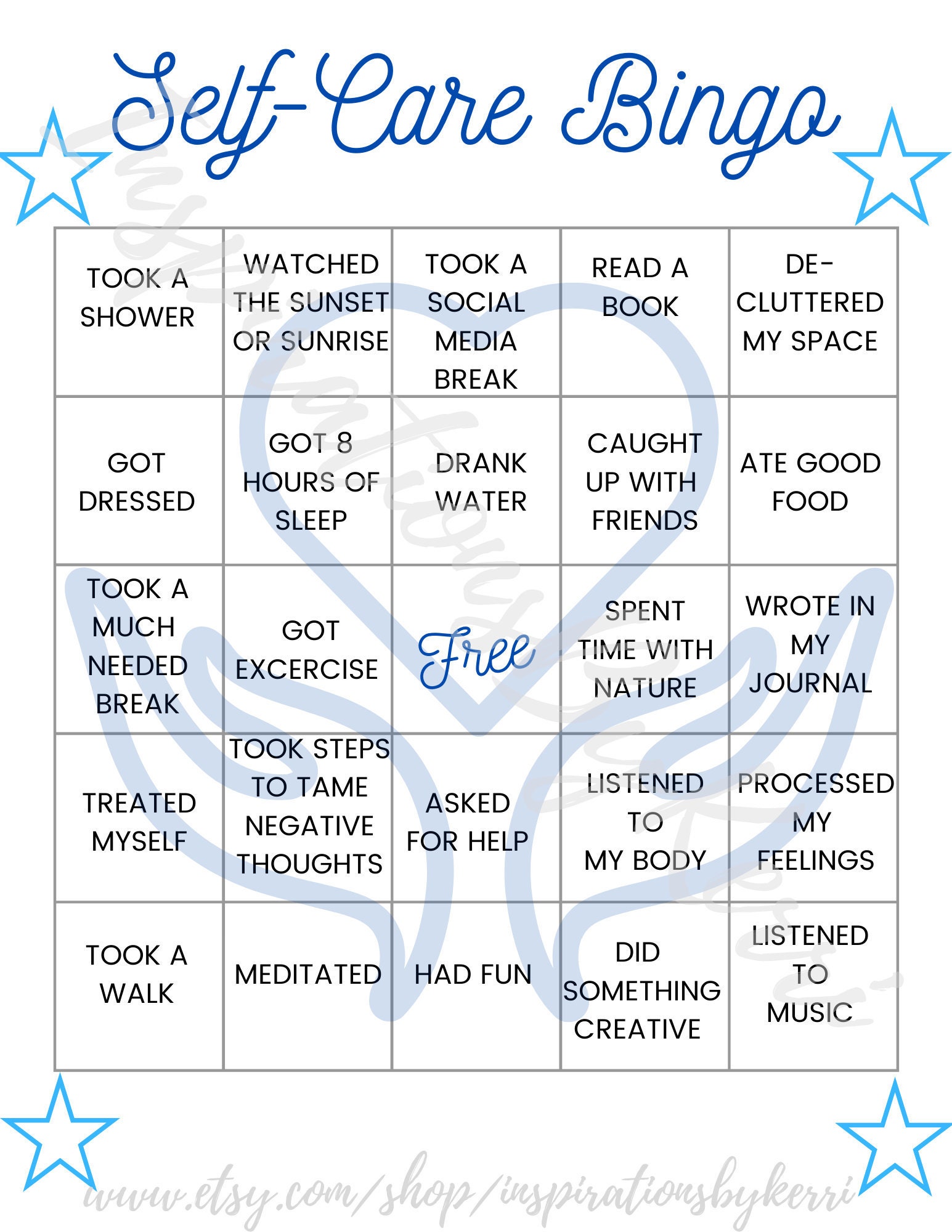 Self Care Bingo Printable Digital Download - Etsy