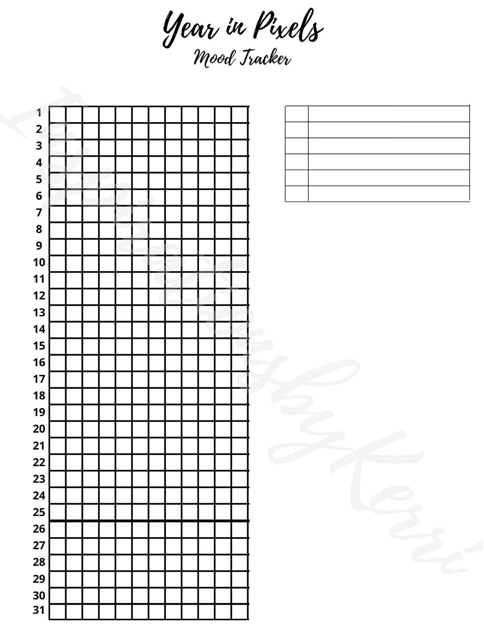 Year in Pixels Mood Tracker Printable for Journal Planner - Etsy