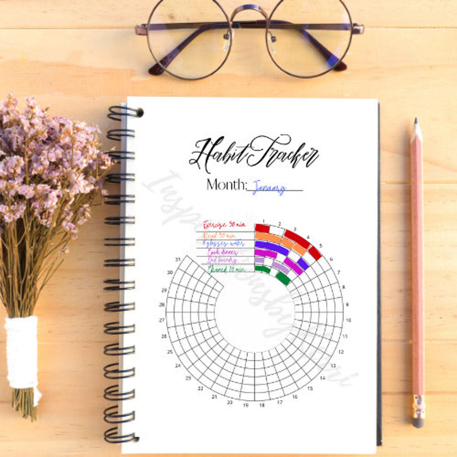 Monthly Circle Habit Tracker Printable for Journal Planner - Etsy