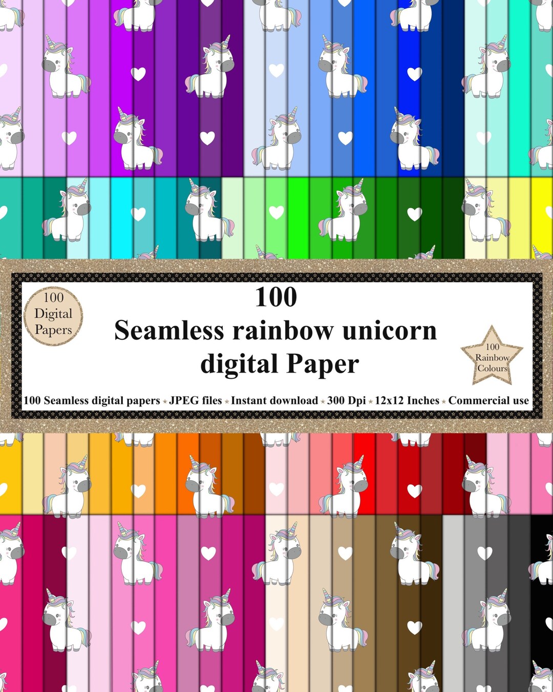 100 Seamless Rainbow Unicorn Digital Paper - Etsy