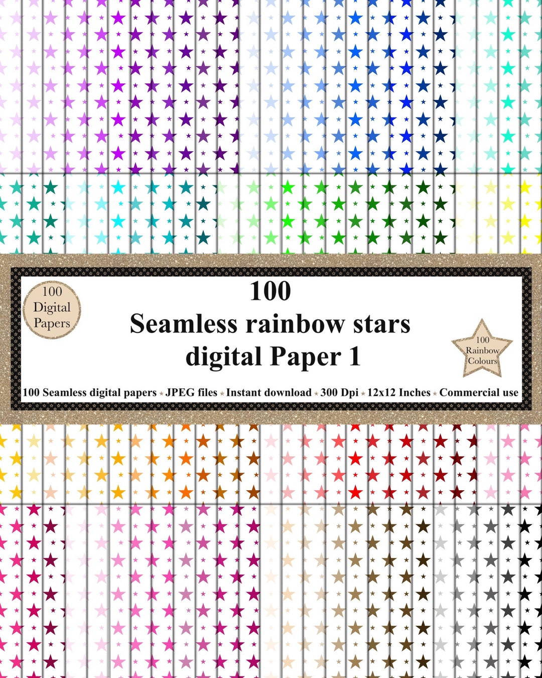 100 Seamless Rainbow Stars Digital Paper 1 - Etsy