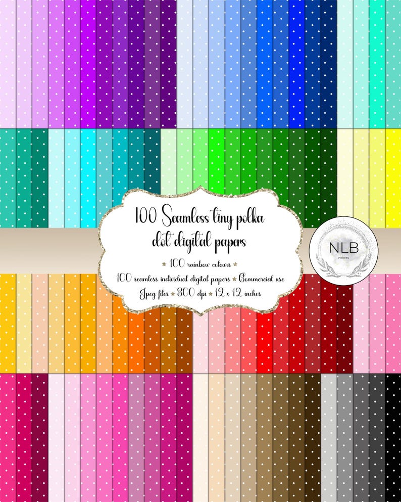 100 Tiny Polka Dot Digital Paper, Digital, Seamless, Rainbow, Paper ...