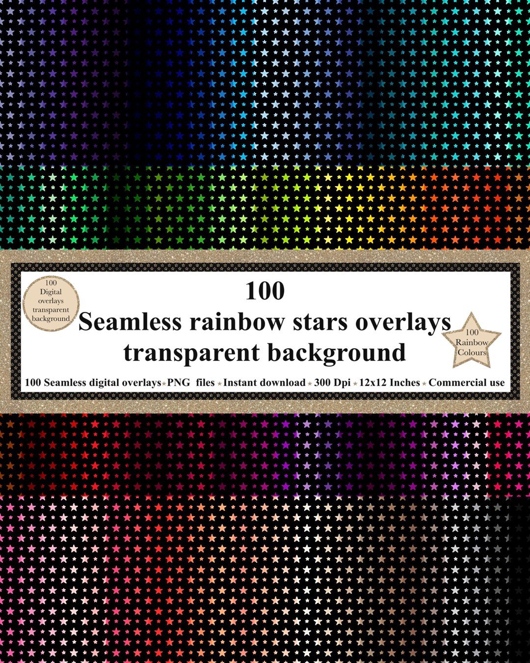 100 Seamless Rainbow Overlays Transparent Background - Etsy