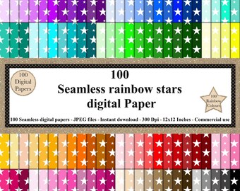 Rainbow Stars Seamless Patterns Pastel Rainbow Digital Backgrounds ...