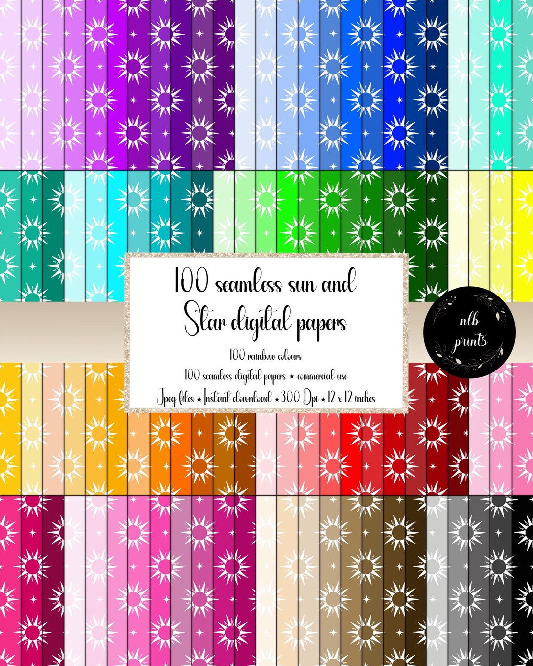 100 Seamless Sun and Star Digital Paper - Etsy