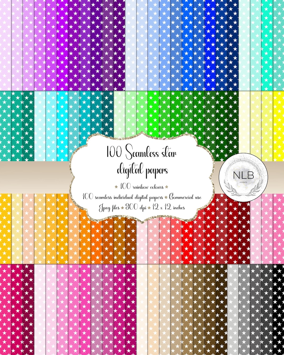100 Star Digital Papers, Digital, Seamless, Rainbow, Paper, Scrapbook ...