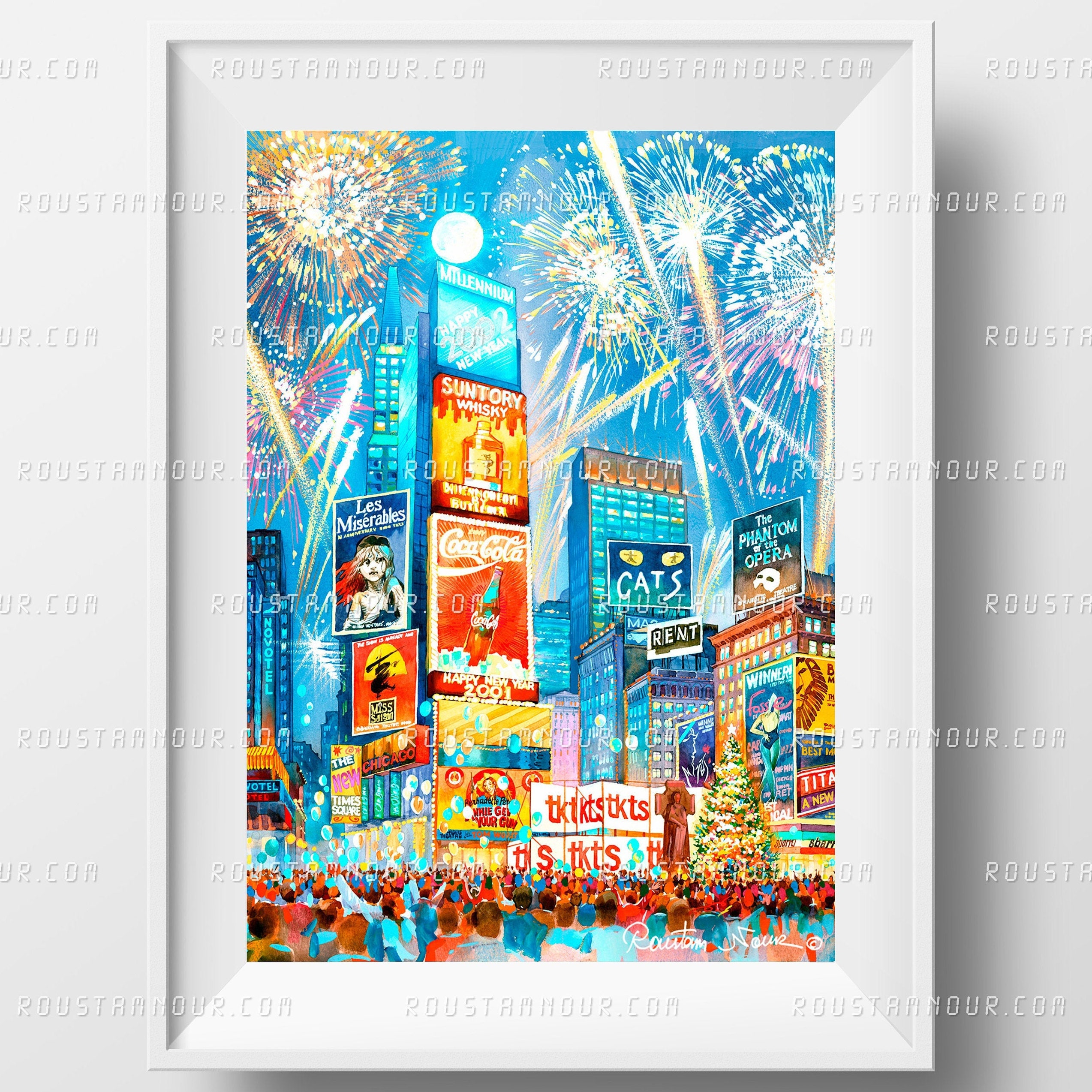 Times Square New Year's Eve Ball Drop New York Fireworks. Print From an ...