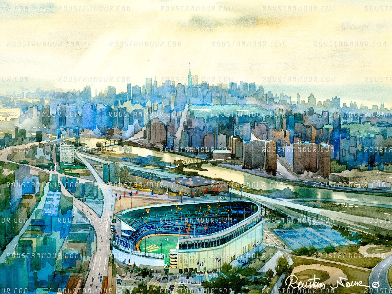 Yankee Stadium. Print From an Original Painting by Roustam Nour ...