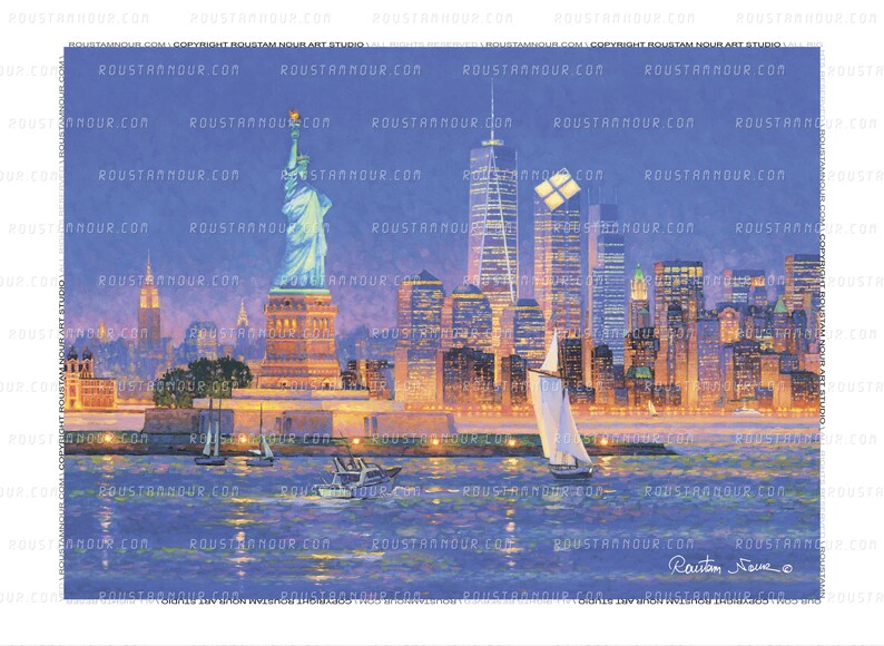 Manhattan Skyline New York Statue of Liberty. Print From an Original ...