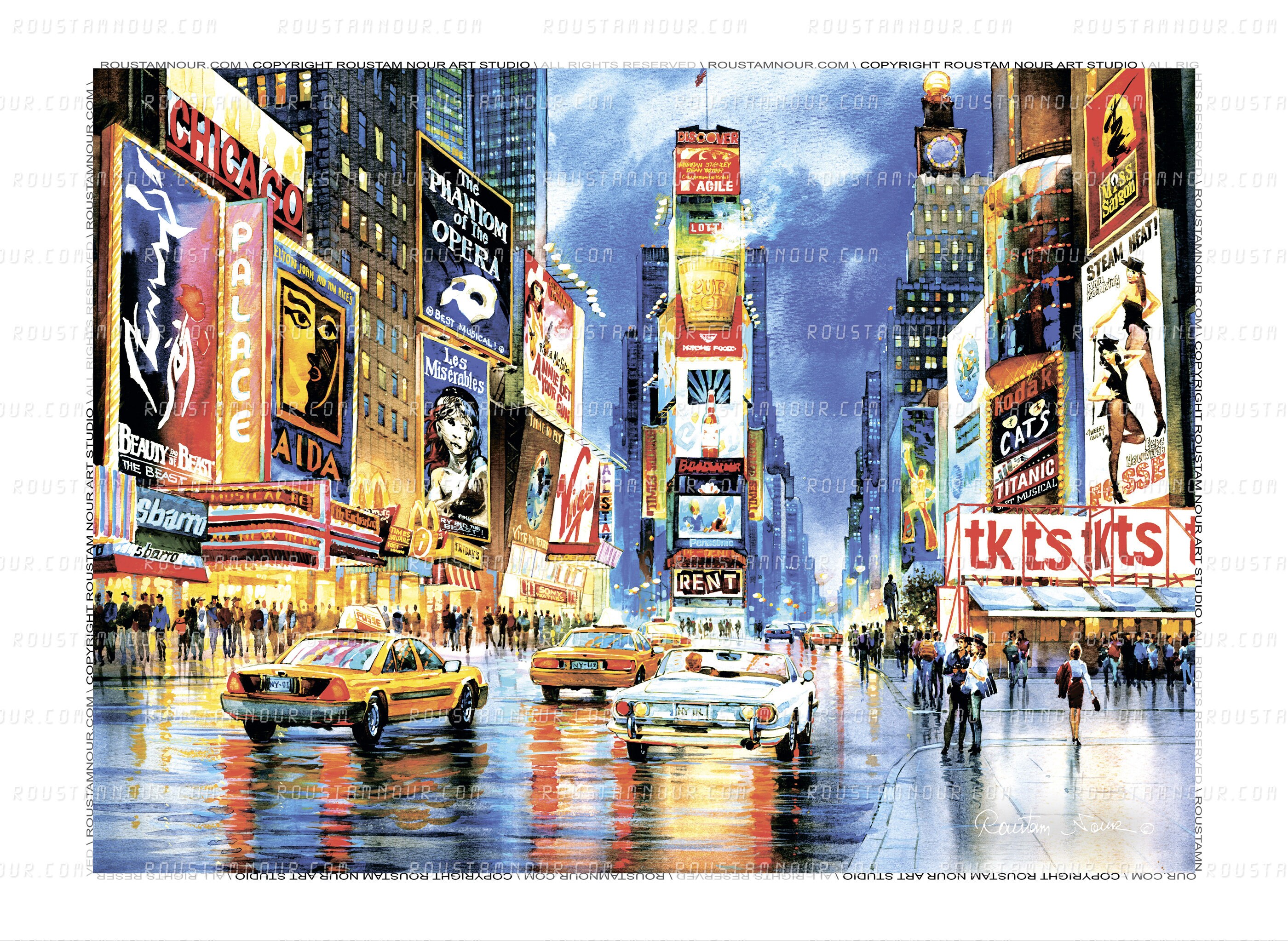 Time Square Retro New York. Print From an Original Painting by Roustam ...