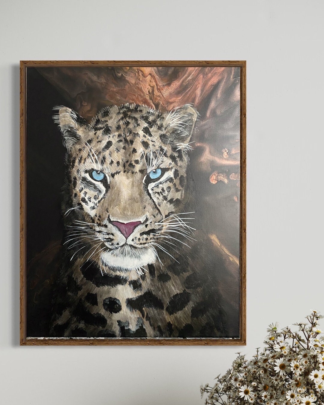 24x30 Framed Acrylic Leopard Art, Original Canvas Leopard Art, Leopard ...