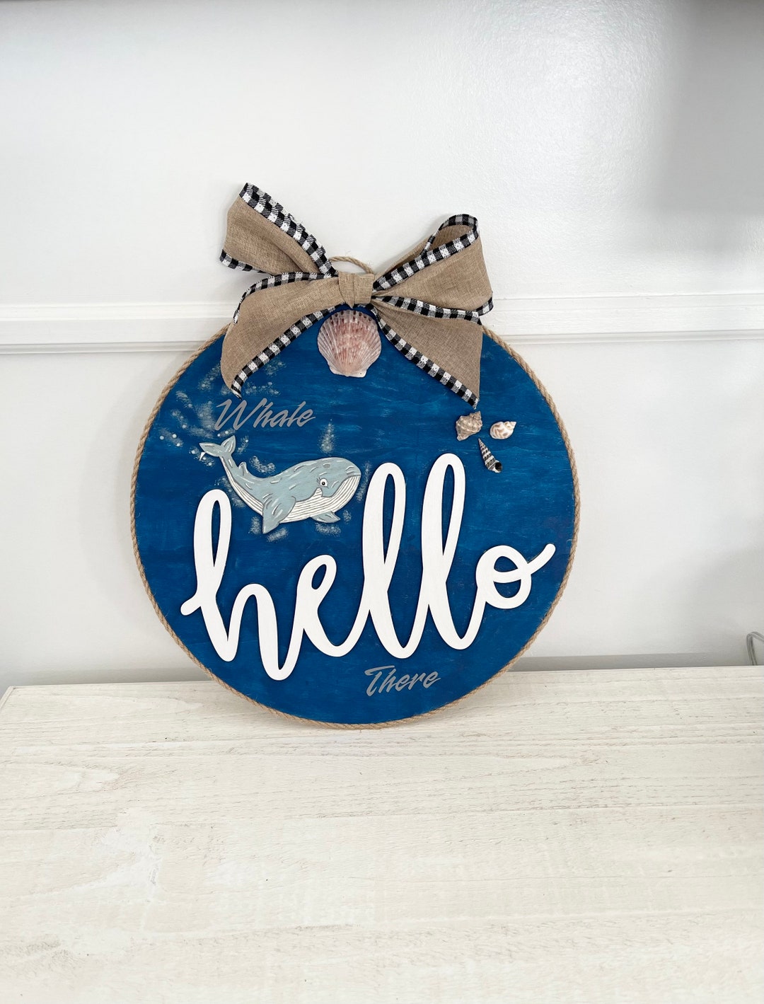 Whale Hellothere Hanger, Blue Hello Wood Door Hanger, Blue Whale Door ...