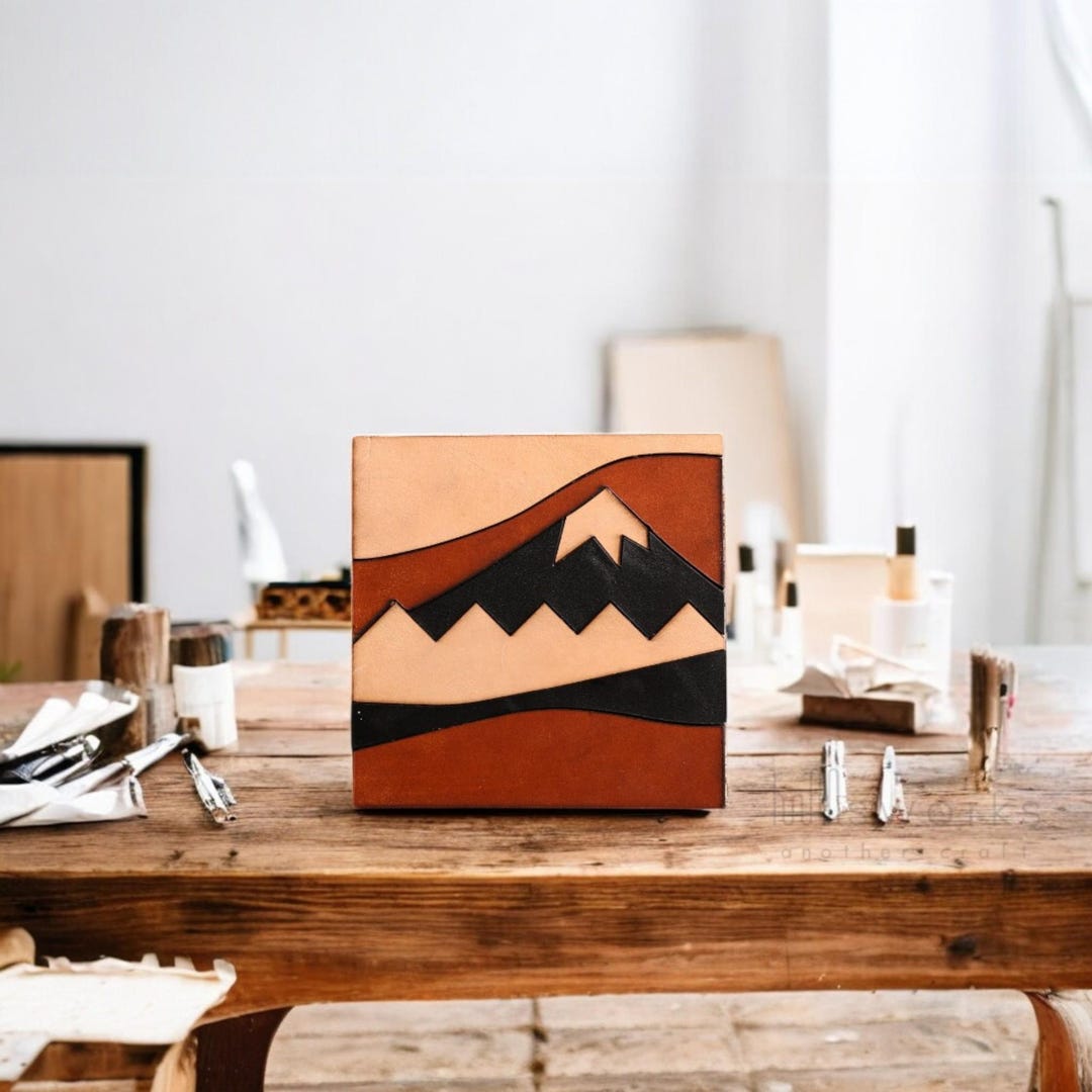 Handcrafted Modern Landscape Leather Wall Art, Mountain Inspired Decor ...