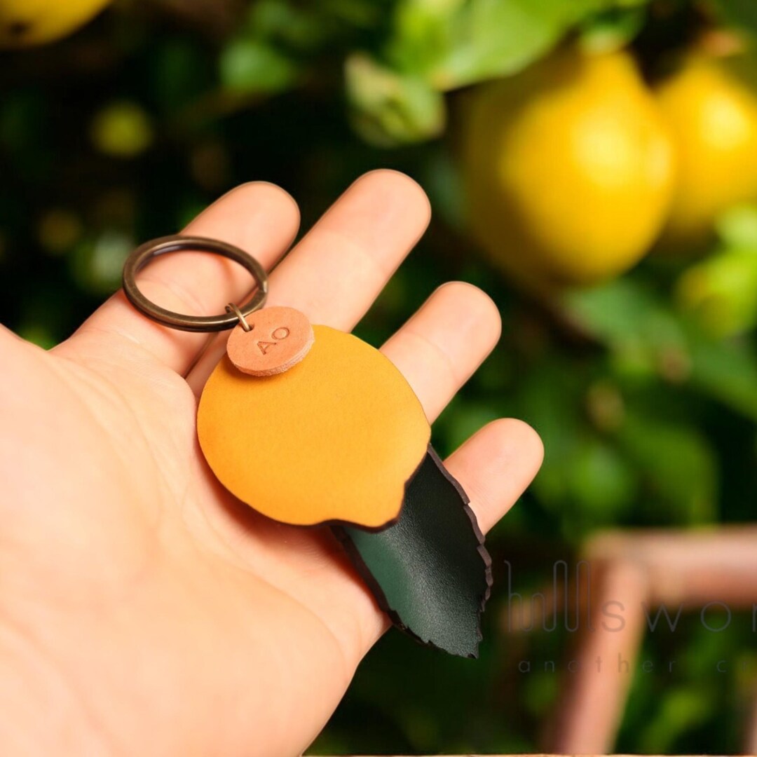 Personalized Leather Lemon Leaf Keychain: Italian Leather, Handcrafted ...