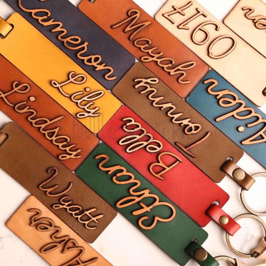 Engraved Leather Keychain: Personalized Name Tag, USA Made - Etsy