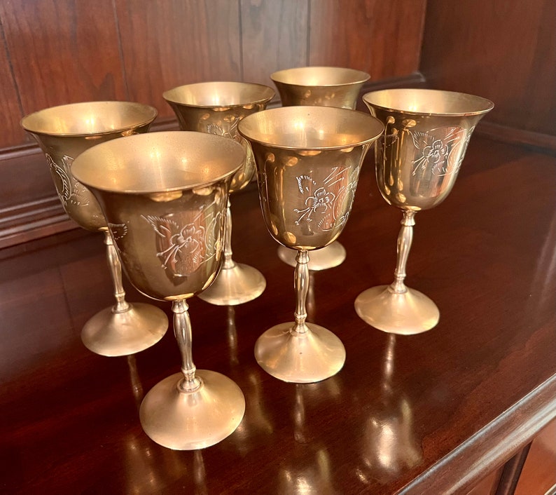 Set of 6 Vintage Brass Goblets - Etsy
