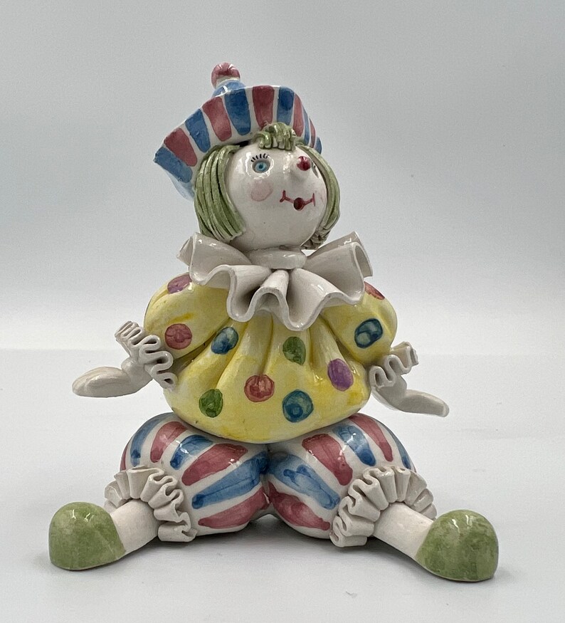 Vintage Porcelain Spaghetti Hair Clown With Drum Figurine Made in Italy ...