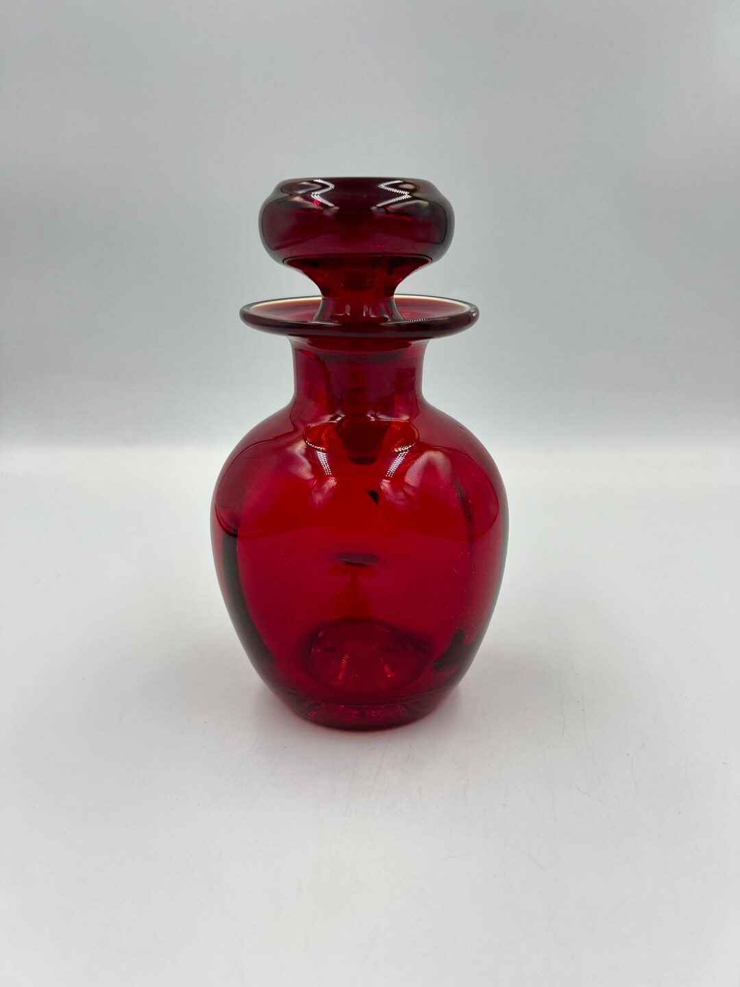 Vintage Red Glass Bottle With Stopper - Etsy