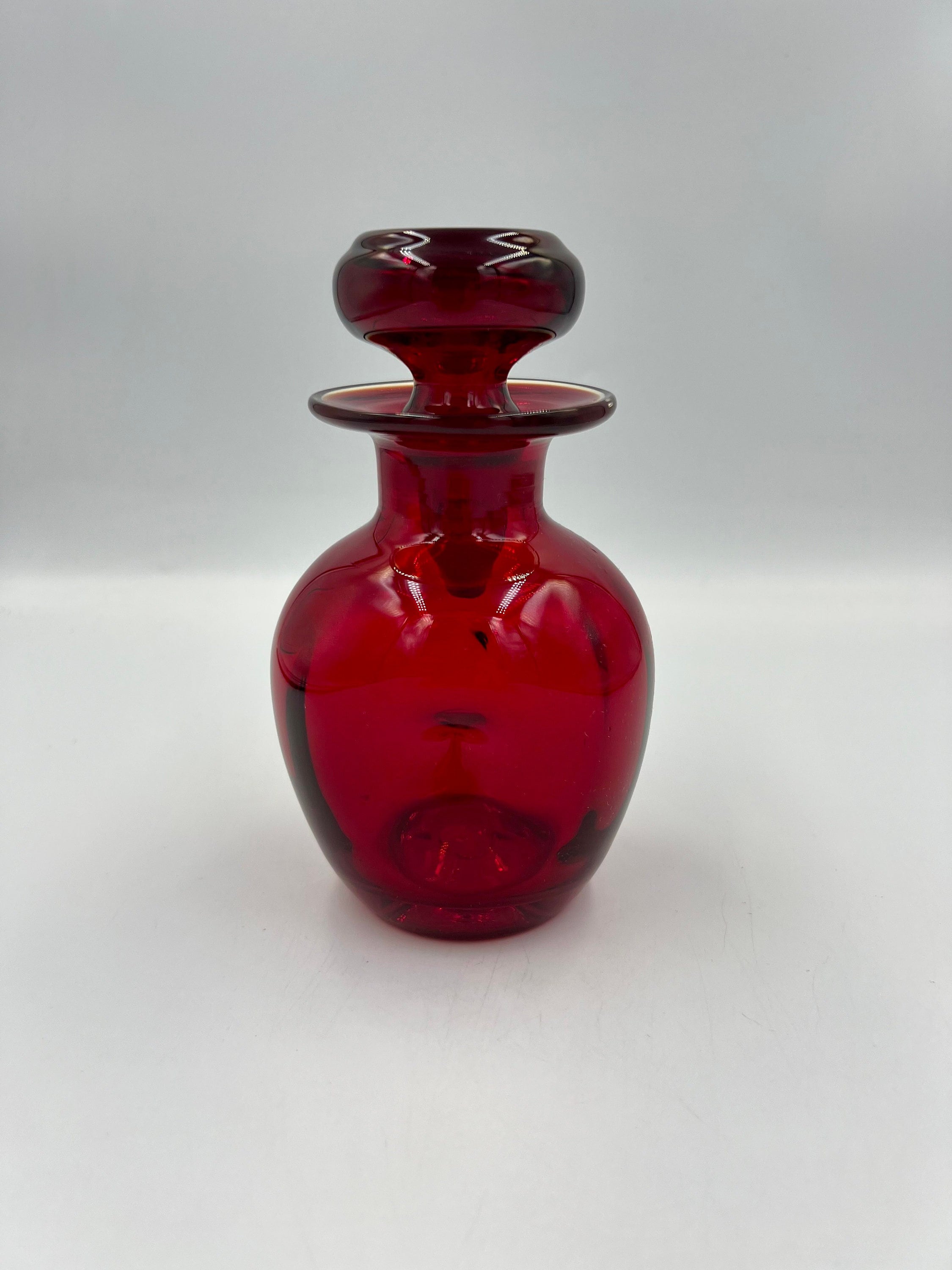 Vintage Red Glass Bottle With Stopper - Etsy