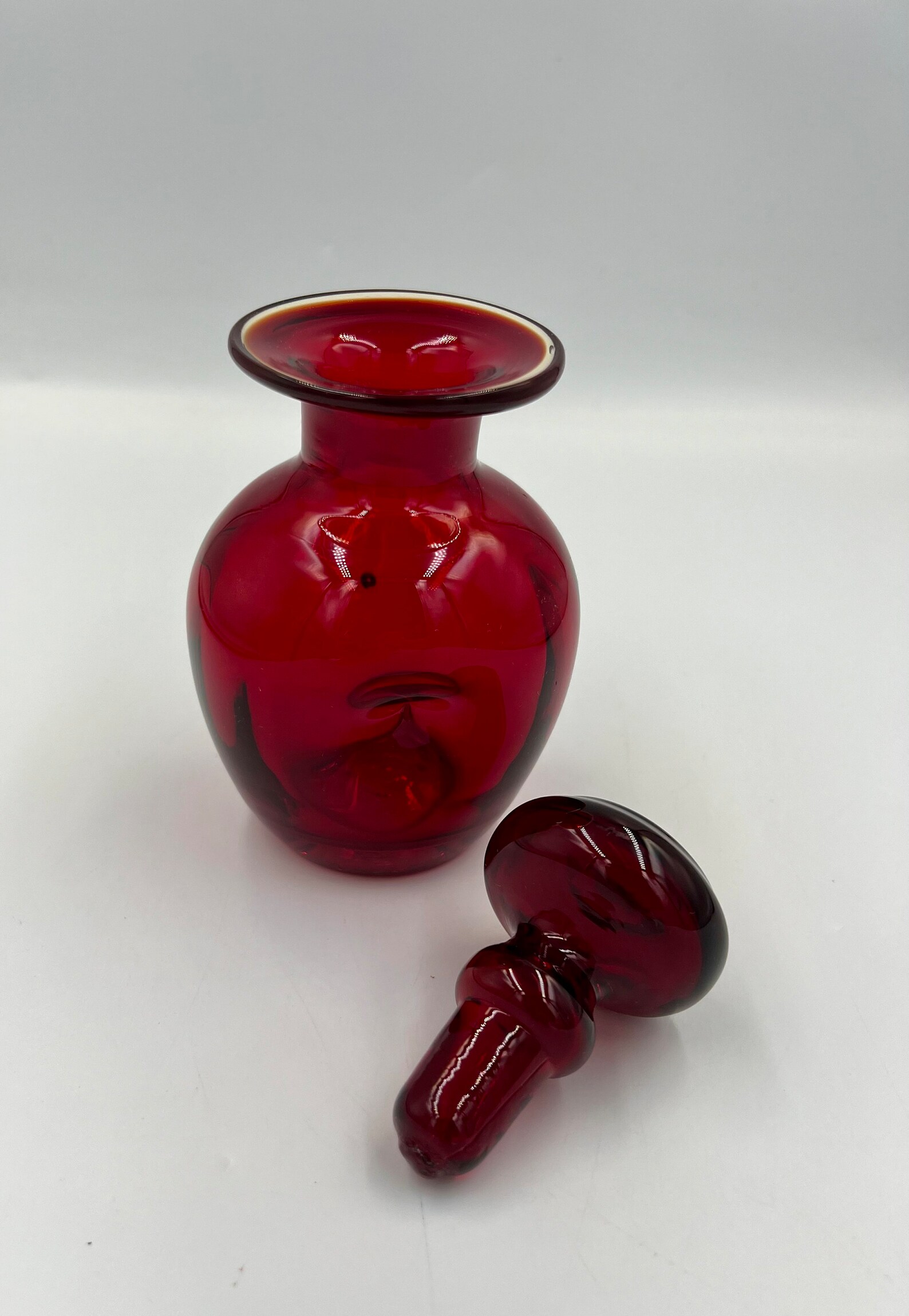 Vintage Red Glass Bottle With Stopper - Etsy