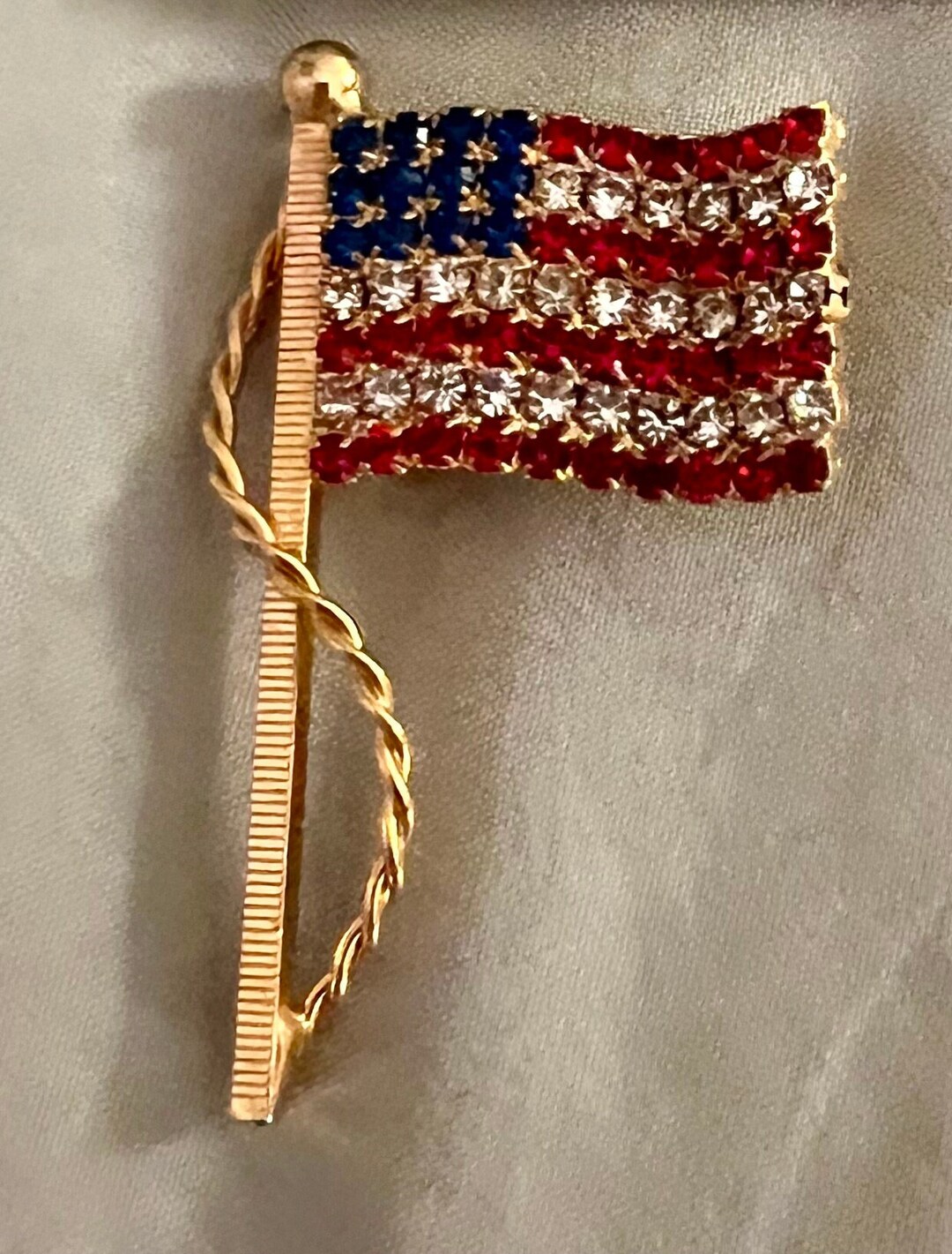 Vintage Rhinestone US Flag Brooch - Etsy