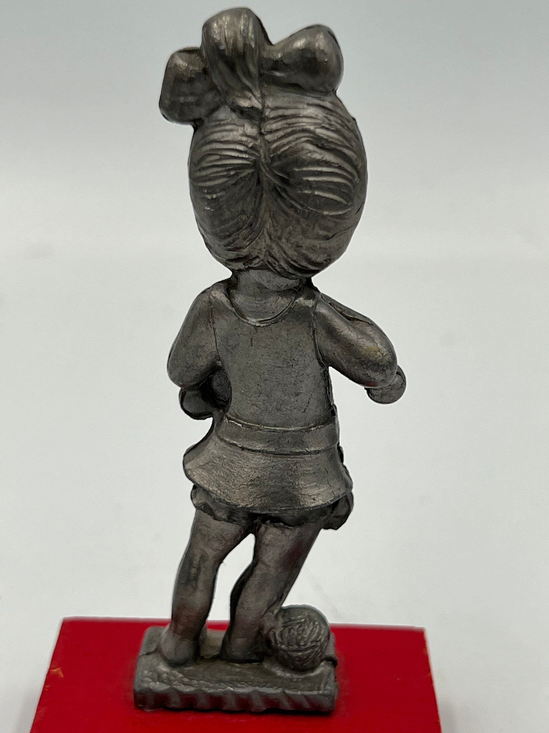 Vintage Pewter Statue Girl Knitting - Etsy