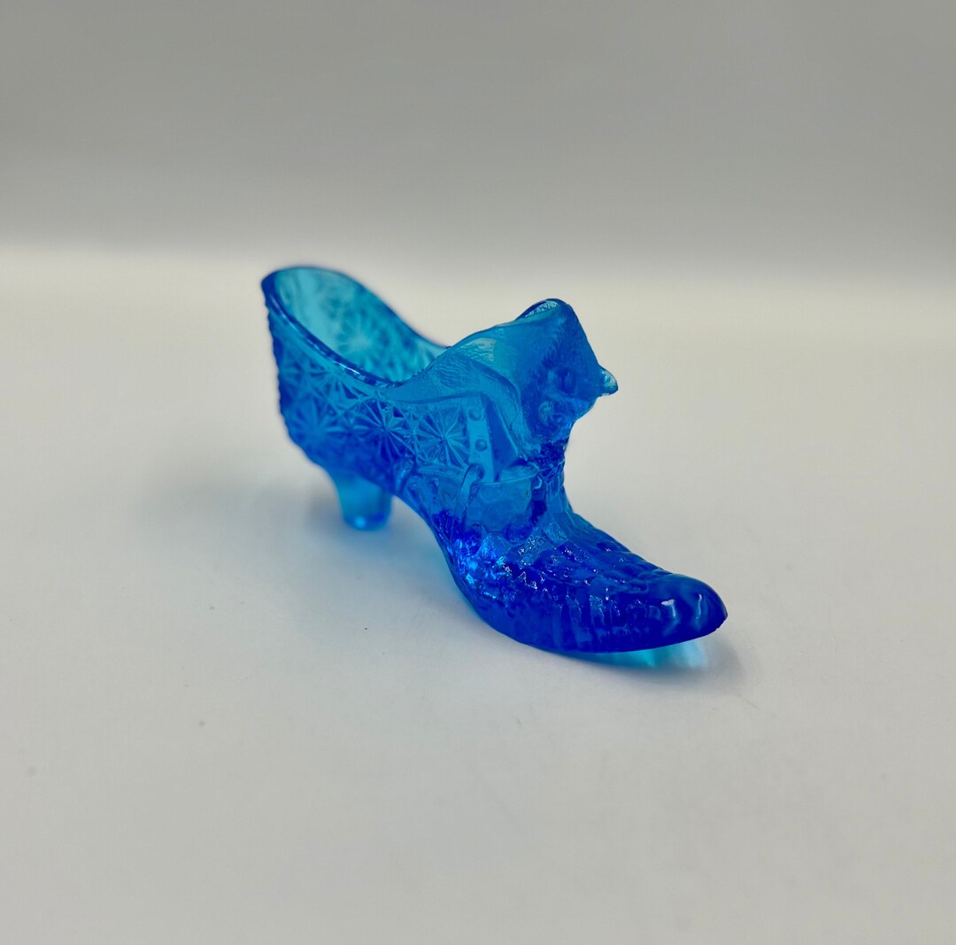 Vintage Cobalt Blue Fenton Glass Shoe With Cat Head - Etsy