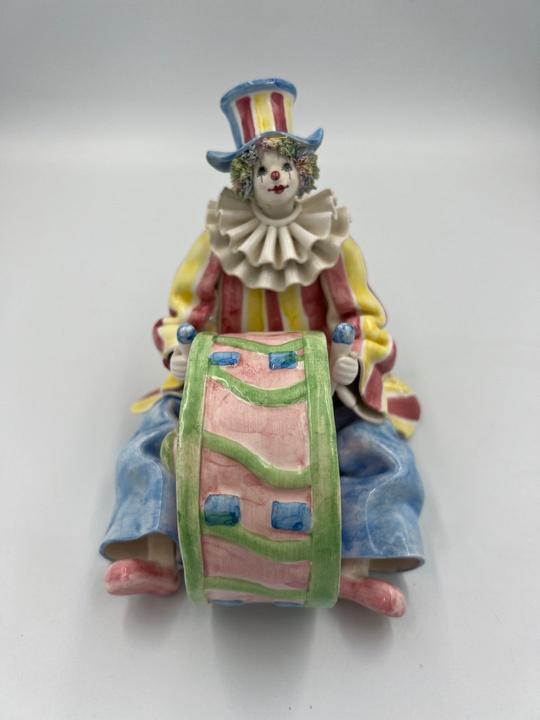 Vintage Porcelain Spaghetti Hair Clown With Drum Figurine Made in Italy ...