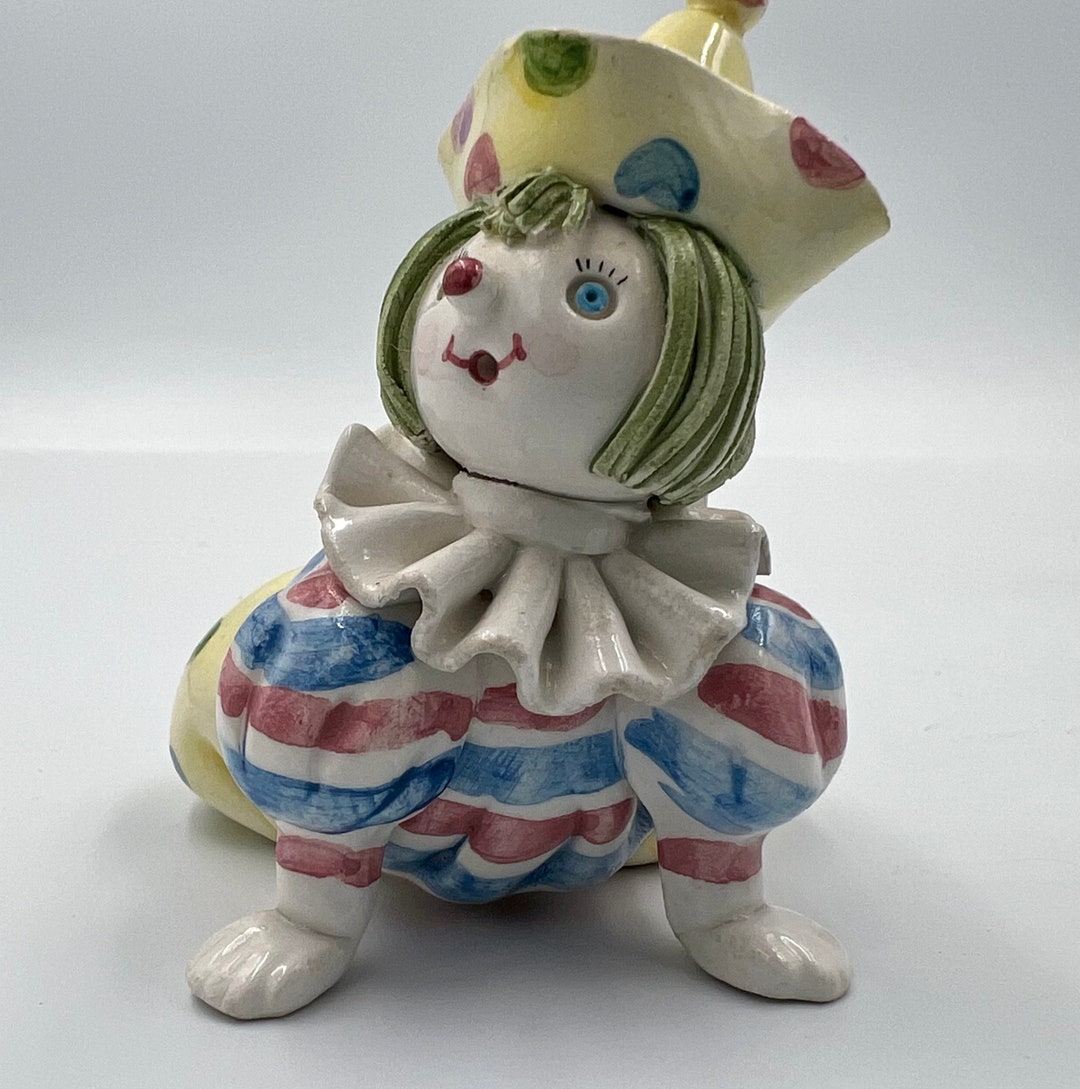 Vintage Porcelain Spaghetti Hair Clown With Drum Figurine Made in Italy ...