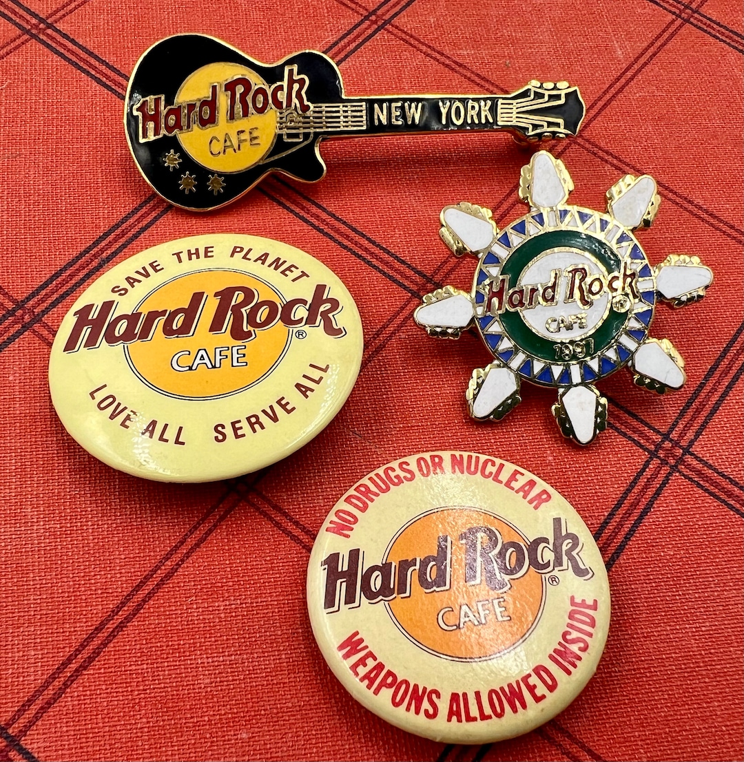 Set of 4 Vintage Hard Rock Cafe Buttons and Pins - Etsy