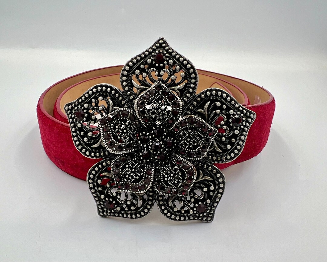 Vintage Burgundy Suede Belt With Ruby Rhinestone Buckle - Etsy