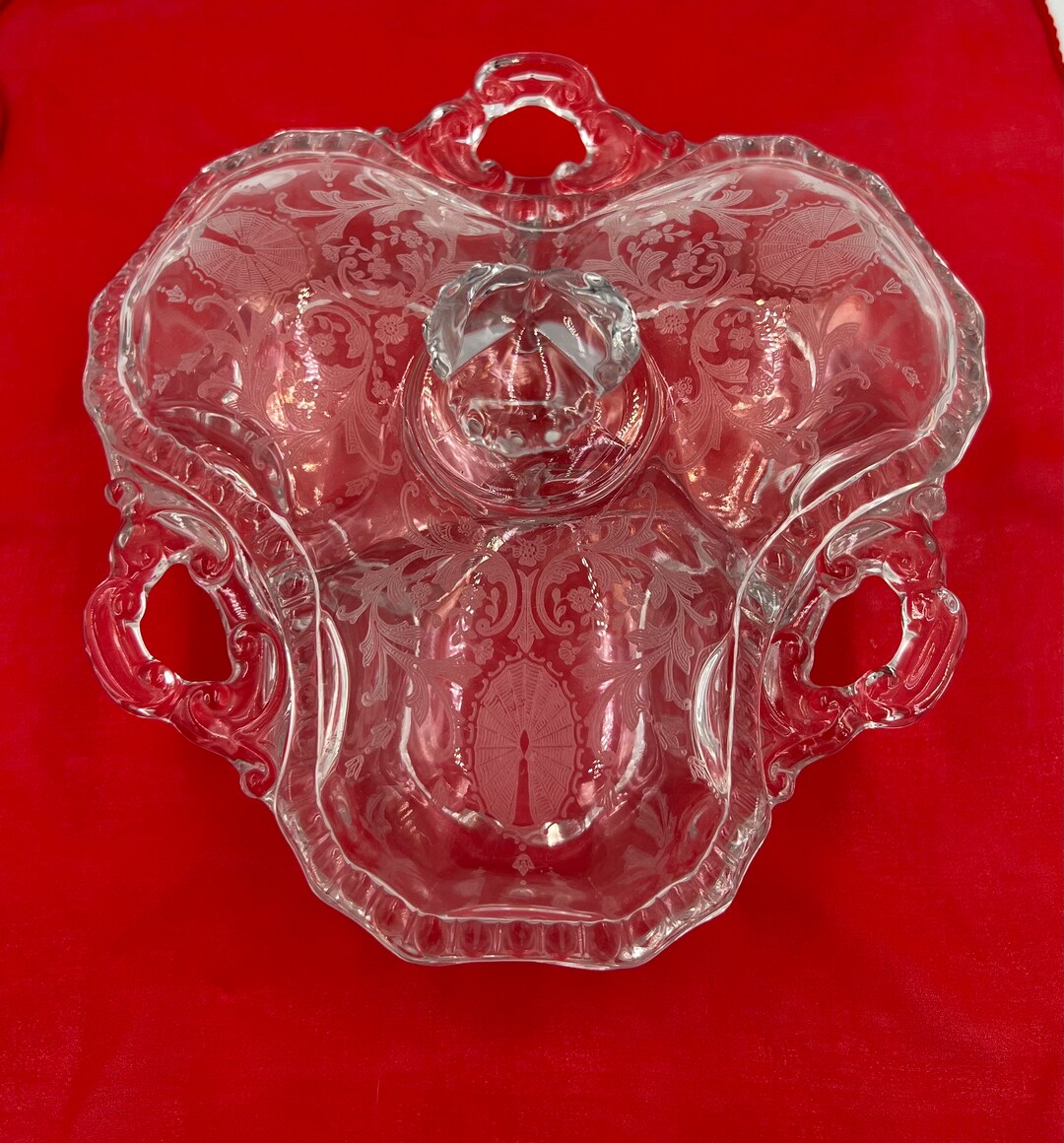 Vintage Cambridge Crystal Rose Point 3 Section Candy Dish With Lid - Etsy
